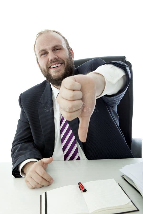 Beard Business Man at Desk Thumb Down Stock Image - Image of expression ...