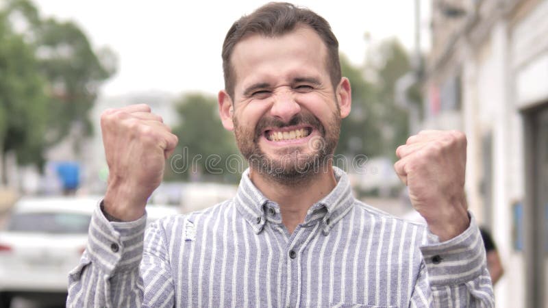 Beard Casual Man Celebrating Success Outdoor Stock Photo - Image of ...