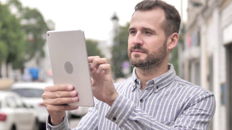 Beard Casual Man Using Tablet Outdoor Stock Photo - Image of outdoors ...