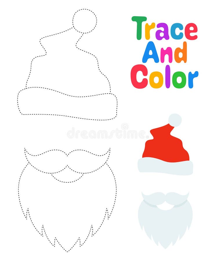 Beard with Christmas Hat, Tracing Worksheet for Kids Stock Vector ...