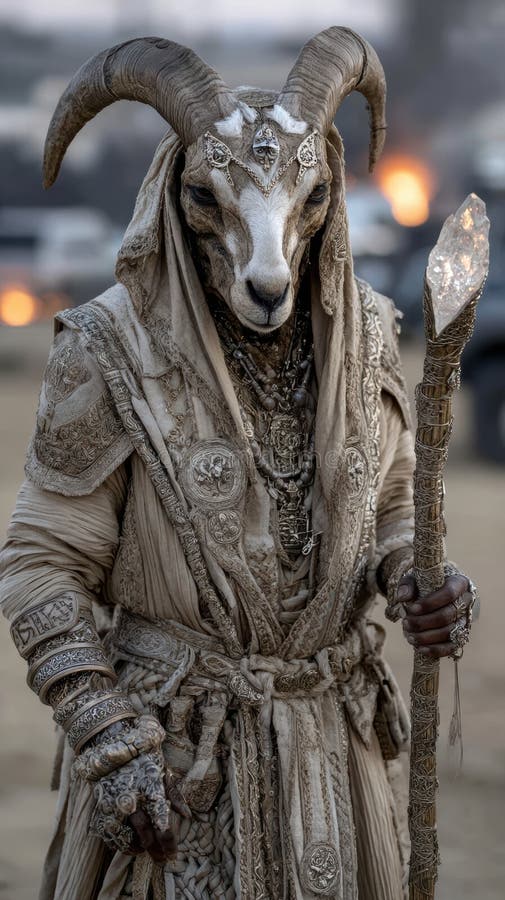 Fantasy Goat Elder with White Beard and Light Staff Stock Illustration ...