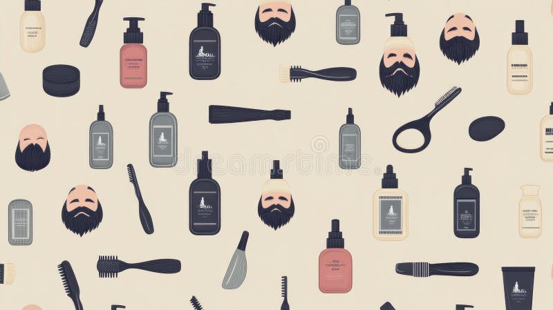 Beard Grooming Pattern Featuring Razors and Grooming Products on a ...