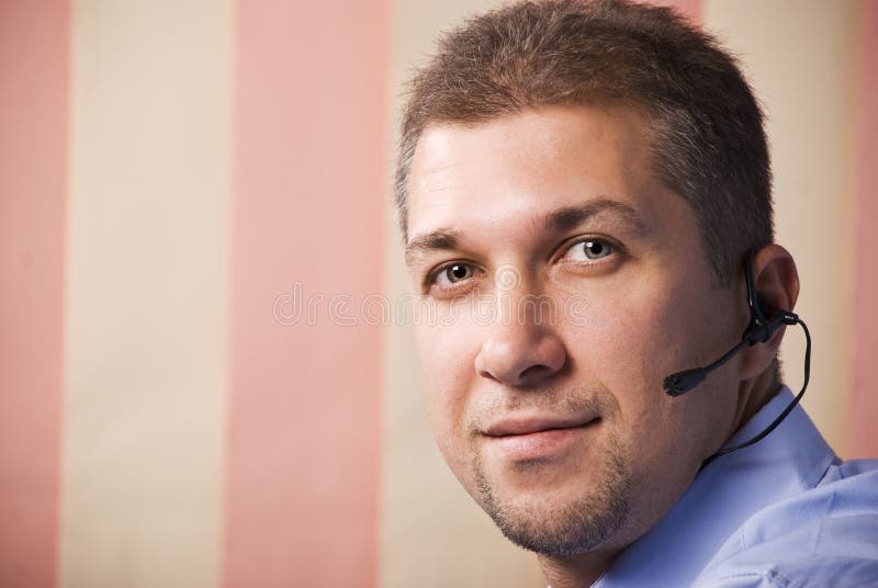 Beard Man Operator with Headset Stock Photo - Image of beard, head ...