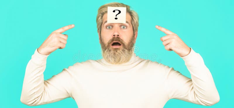 Beard Man Question Mark in Head, Solution Problems. Thinking Man with ...