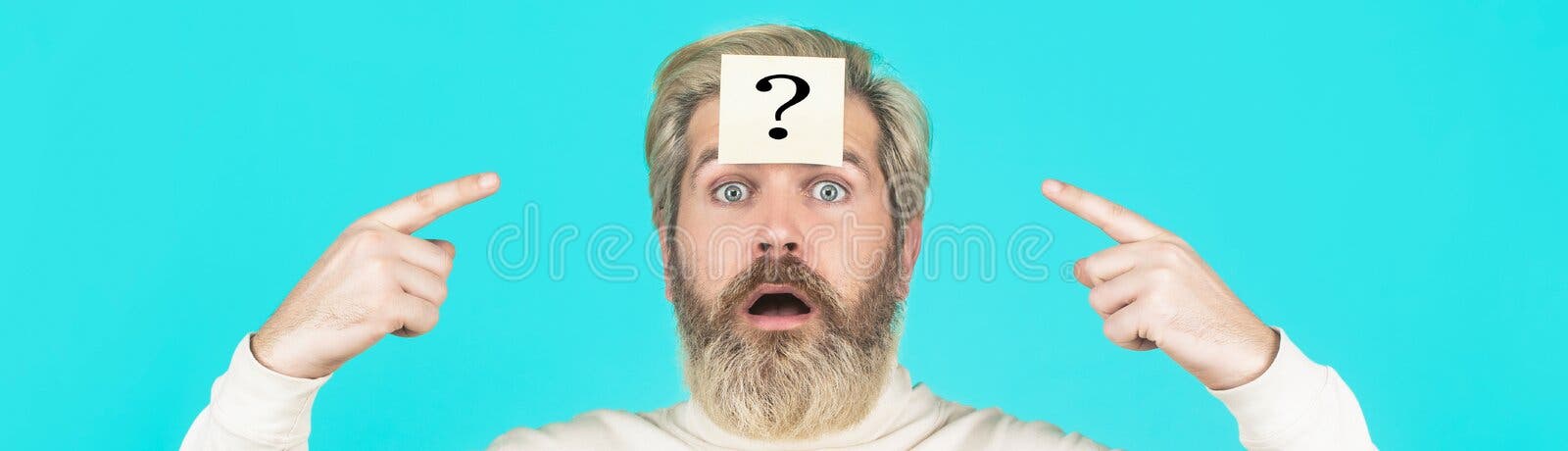 Thinking Man with Question Mark on Blue Background. Man with Question ...