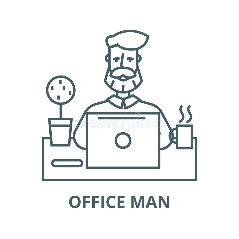 Beard Man Working on Table with Notebook Line Icon, Vector. Beard Man ...