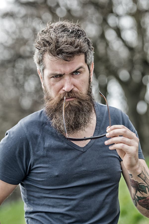 Beard Represent Masculinity. Macho with Beard and Mustache Strict Face ...