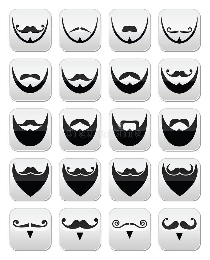 Beard with Moustache or Mustache Icons Set Stock Illustration ...