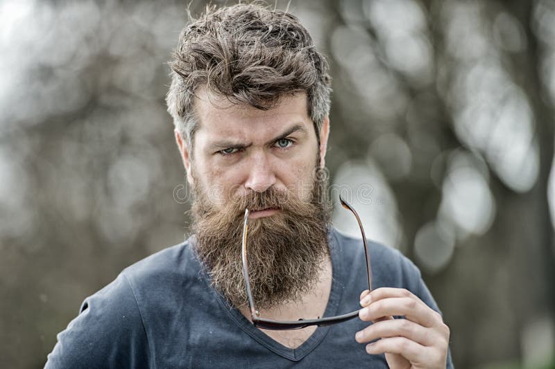 Beard Represent Masculinity. Macho with Beard and Mustache Strict Face ...