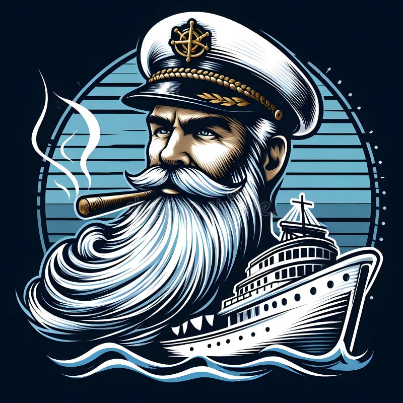 A Bearded Captain, Sporting a Stylish Cap Stock Illustration - Illustration of sketch, sporting ...