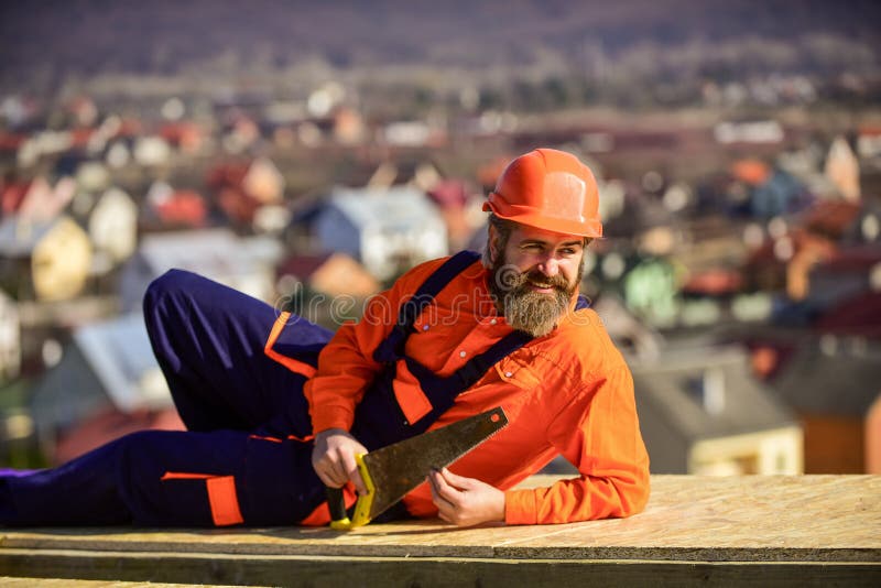 Bearded Construction Worker. Construction Carpentry. Man Builder Wear ...