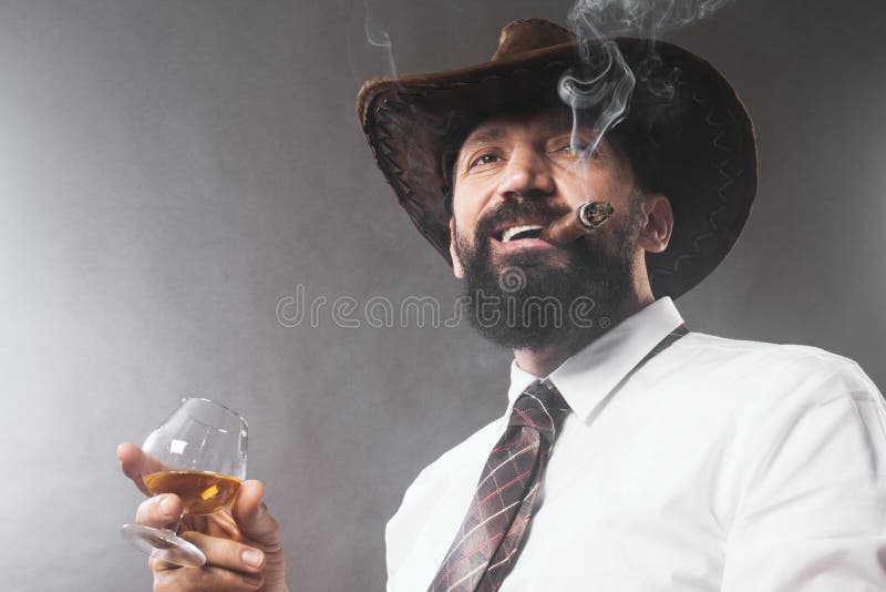Bearded Cowboy Smoking Cigar Stock Image - Image of classical, brandy ...