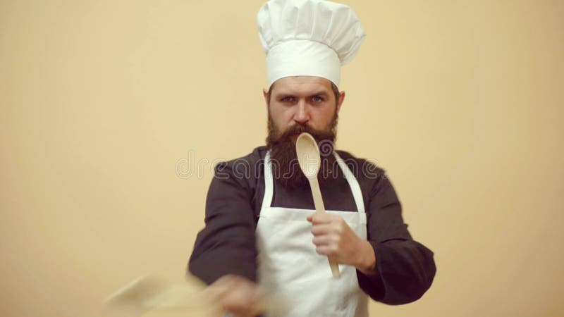 Bearded Crazy Chef Cook Make Funny Face. Funny Cooking. Chef Cook Ready ...
