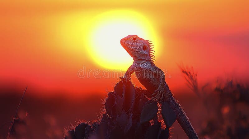 Bearded Dragon Basking on a Rock during a Vibrant Sunset in the Wild ...