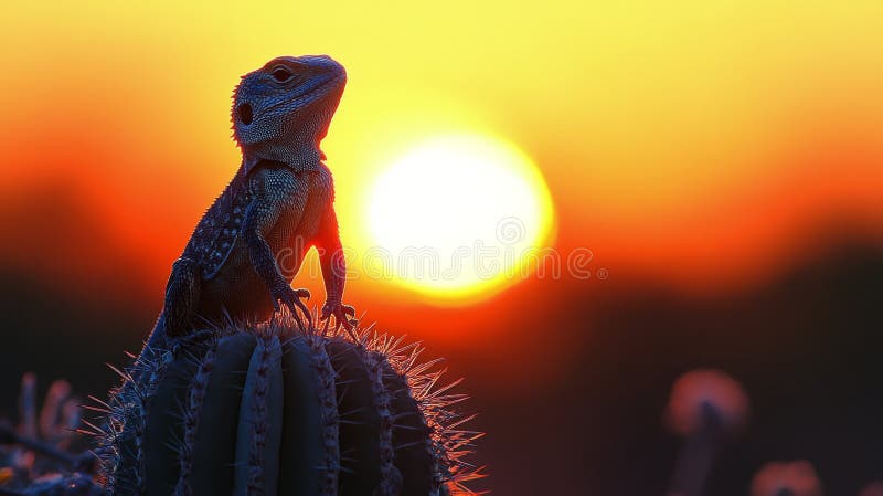 Bearded Dragon Basking on a Rock during a Vibrant Sunset in the Wild ...