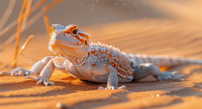 A Bearded Dragon Lizard in a Desert Environment during Golden Hour ...