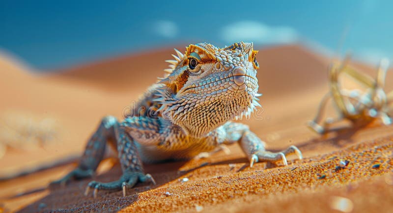 A Bearded Dragon Lizard in a Desert Environment during Golden Hour ...