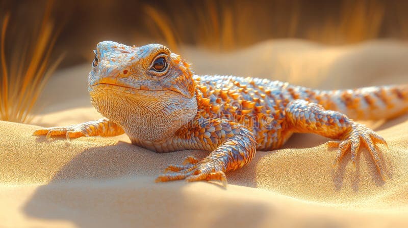 Bearded Dragon Posing on Sand in the Desert Stock Illustration ...