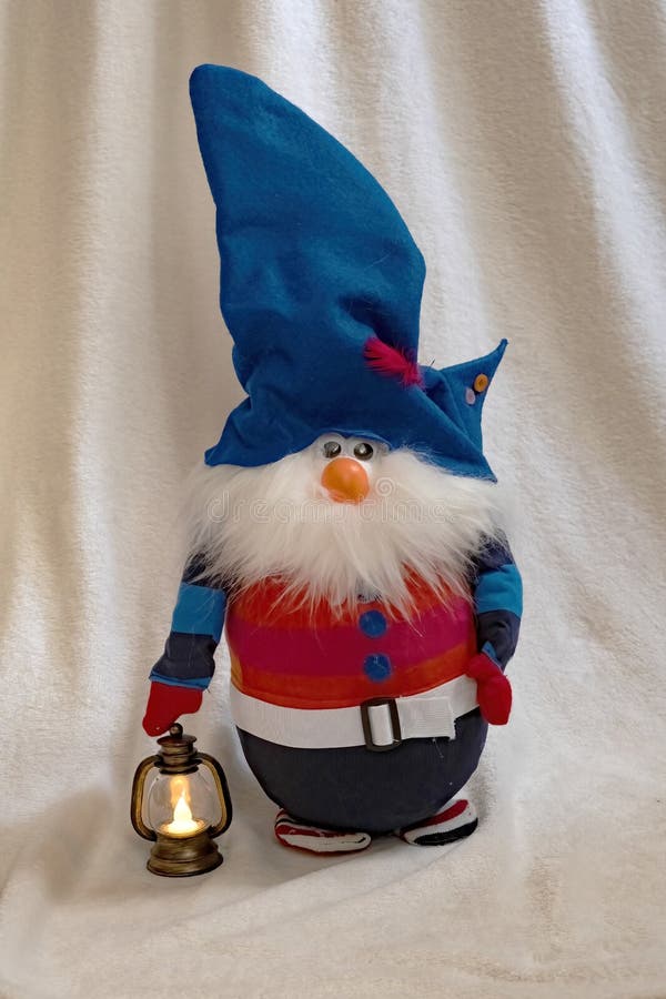 Bearded Dwarf with a Blue Cap with a White Belt and a Lit Lantern Stock ...