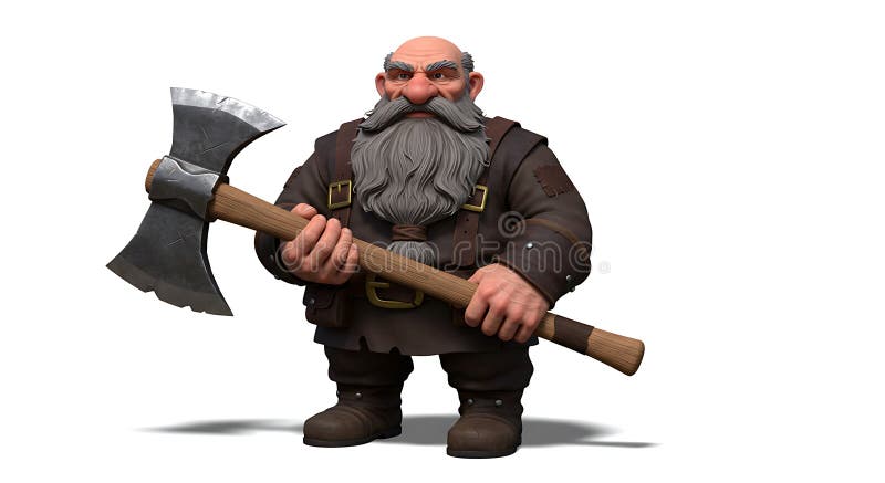 Bearded Dwarf Character Stands Wielding a Large Double-headed Axe. the ...