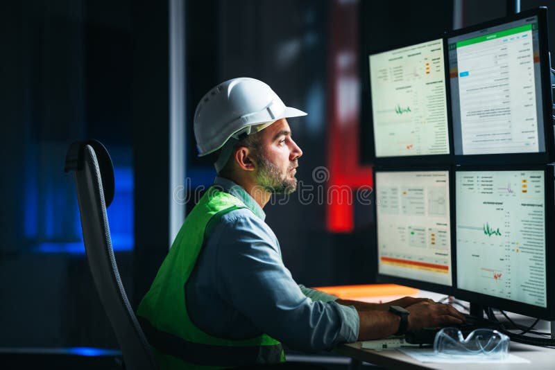 Bearded Engineer Follow of Product Line on Modern Factory Stock Image ...