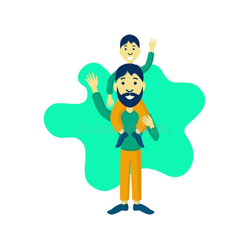Bearded Father with a Child on His Shoulders. Stock Vector ...