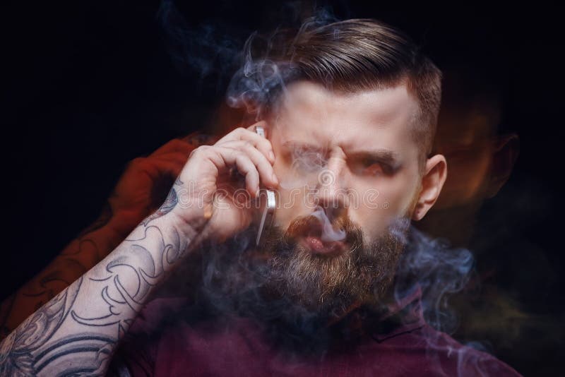 Bearded Freaky Guy Smoking Cigar. Stock Photo - Image of male, model ...