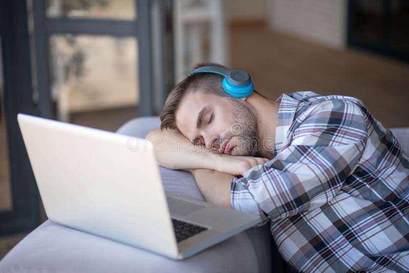 Bearded Freelancer Falling Asleep after Working for Too Long Stock ...