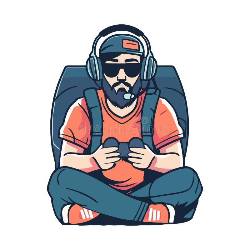 Bearded Guy Playing Video Game Stock Vector - Illustration of happy ...