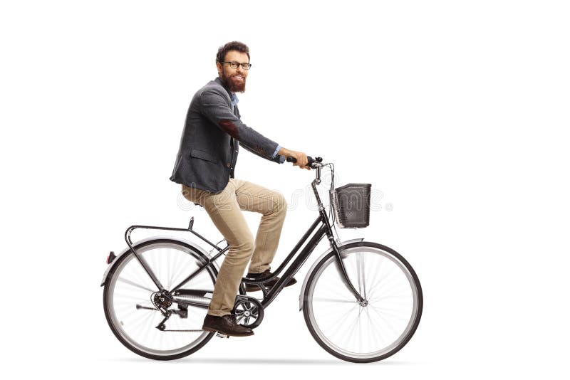 Bearded Guy Riding a Bicycle and Looking at the Camera Stock Photo ...
