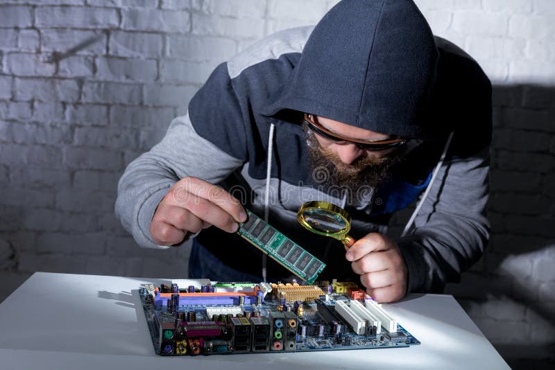 Bearded Hacker in Sunglasses and Hoodie Cracking the Hardware Stock ...