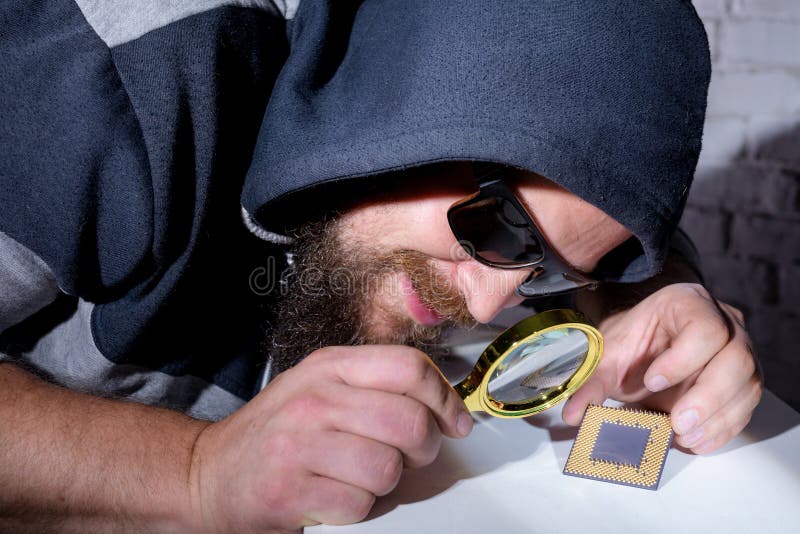Bearded Hacker in Sunglasses and Hoodie Cracking the Hardware Stock ...