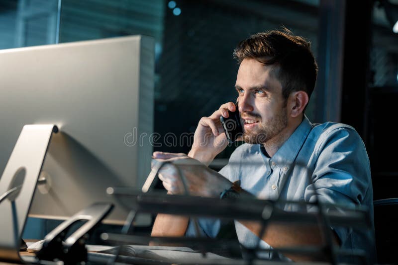 Man Working Late at Night in Office Stock Photo - Image of executive ...