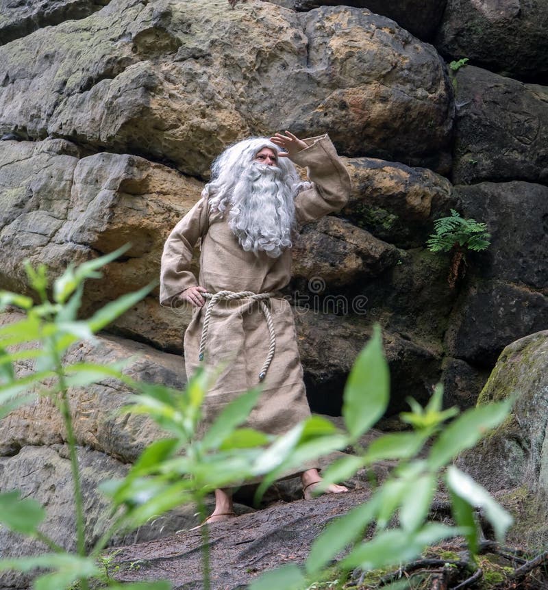 Bearded hermit in a cave stock photo. Image of priest - 111732658
