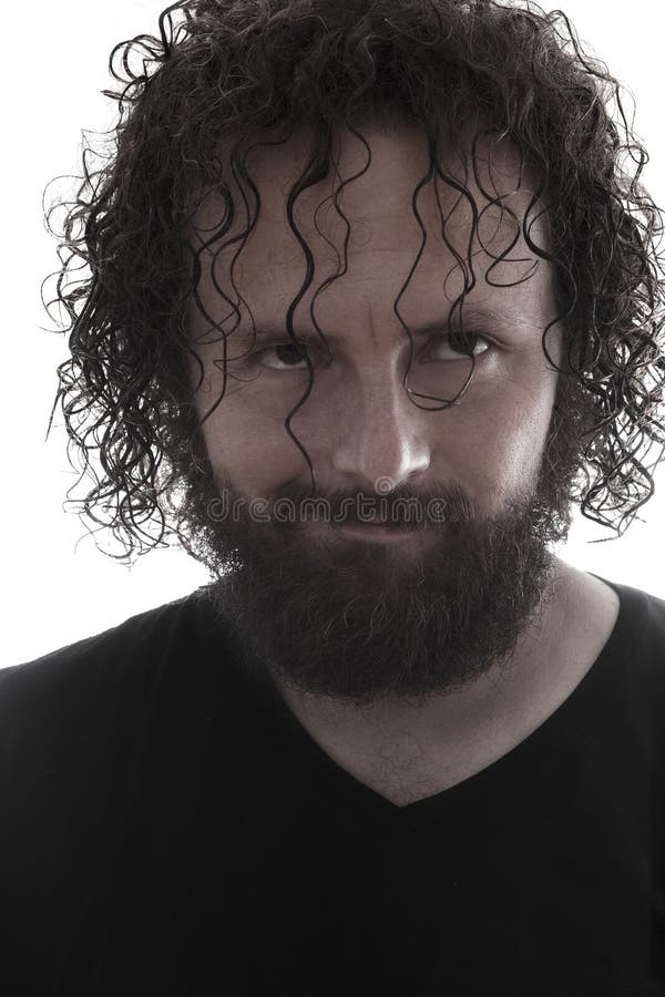 Bearded Mad Man Smiling Portrait Stock Image - Image of thinking ...