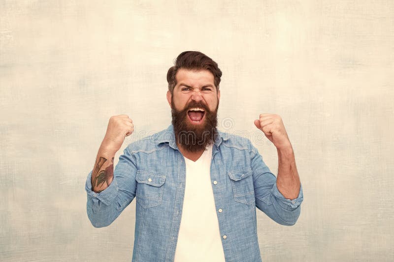Bearded Man Celebrate Success Everyday Winner Male Fashion Happy