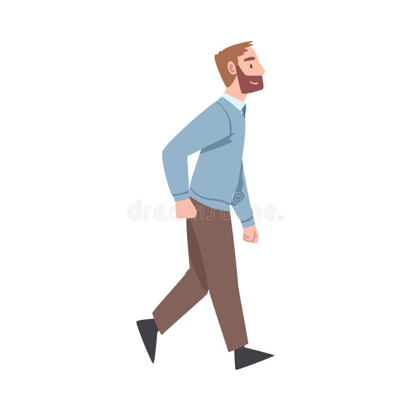 Bearded Man Character Going or Walking Taking Steps Forward Side View ...