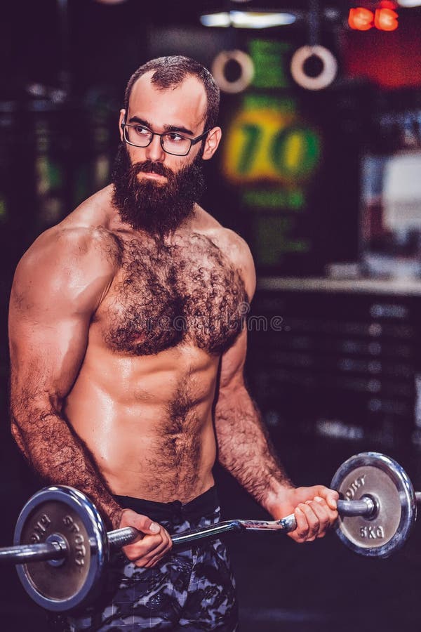 Bearded Man Doing Biceps Lifting in a Gym Stock Image - Image of body ...