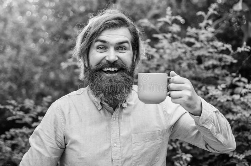 Bearded Man Drinking Beverage Mature Hipster With Beard Drink Coffee