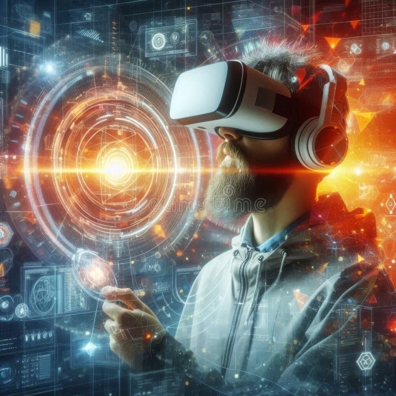 Bearded Man Exploring Advanced Virtual Reality Technology with ...