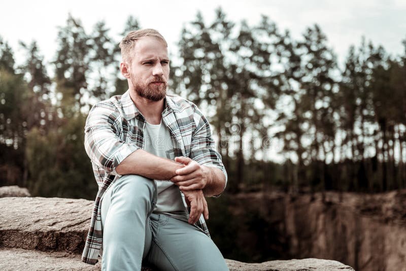 Bearded Man Feeling Thoughtful after Personal Problems while Sitting on ...