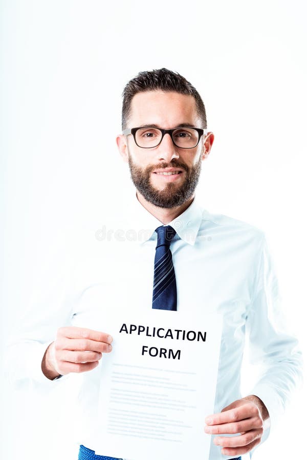 Bearded Man with Glasses and an Application Form Stock Photo - Image of ...
