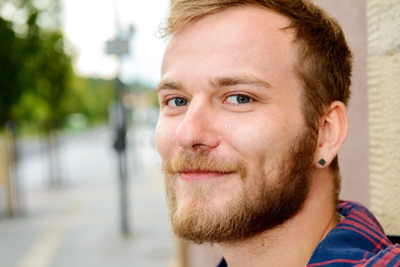 Bearded Man Lean on Wall and Looking Rexaxed Stock Image - Image of ...