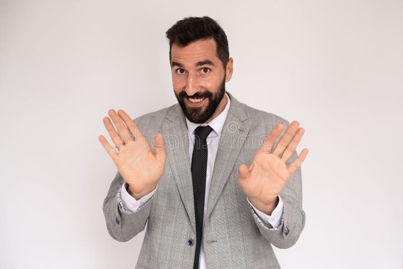 Bearded Man Making Stopping Gesture Stock Photo - Image of wall ...
