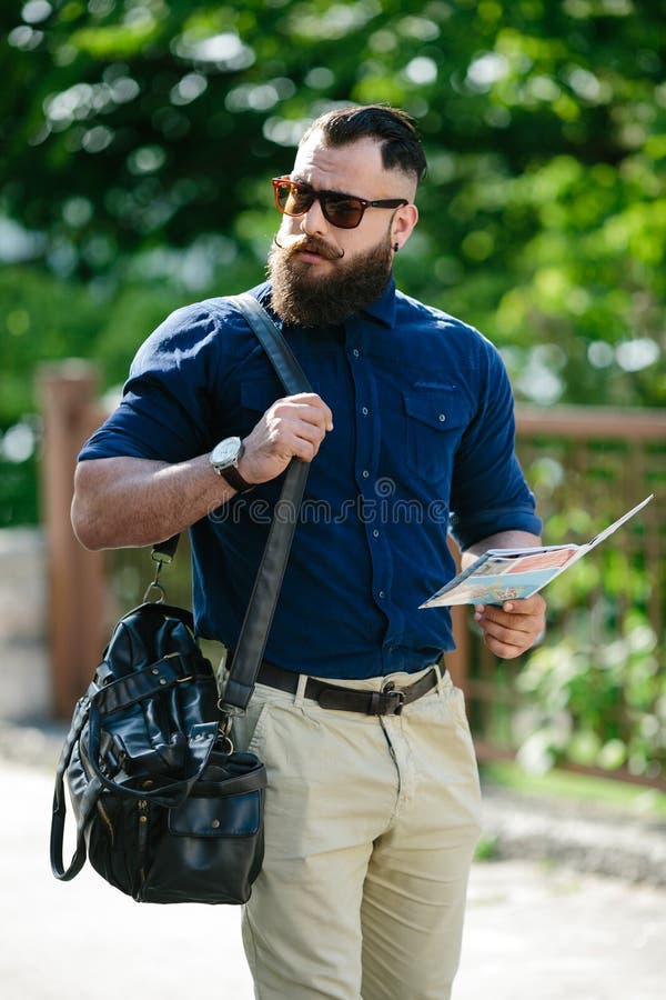 Bearded Man with a Map in Hand Stock Image - Image of person, cool ...