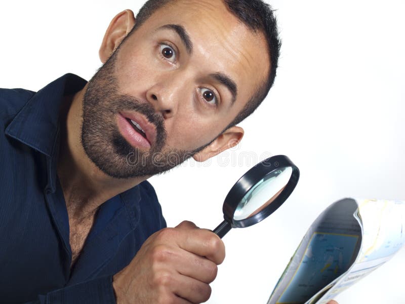 Bearded Man with Map and Magnifying Glass Stock Photo - Image of glass ...