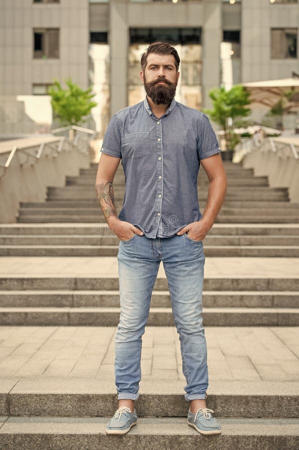 Bearded Man Outside. Full Length of Bearded Man with Beard Stock Image ...