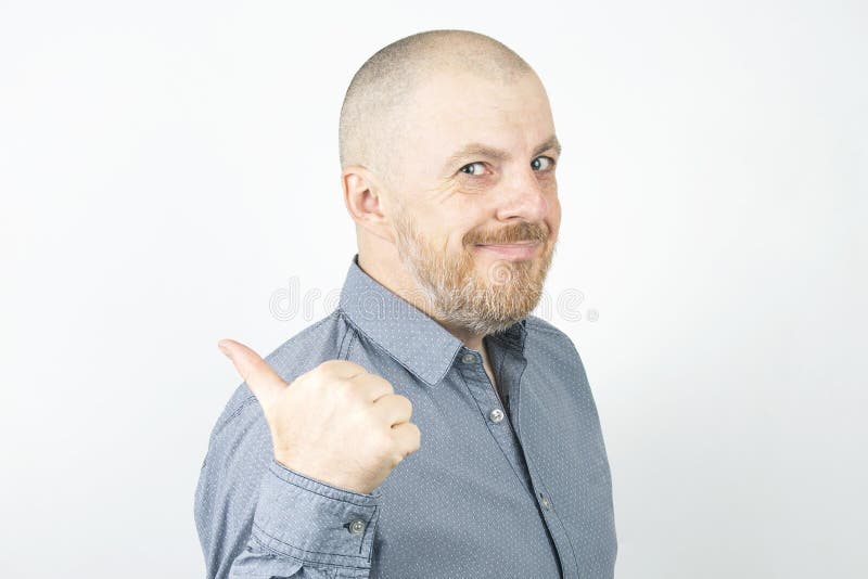 Bearded Man Pointing His Thumb Back Stock Image - Image of direction ...