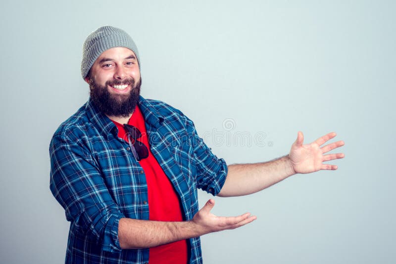 Bearded Man is Pointing To the Side Stock Photo - Image of bearded ...