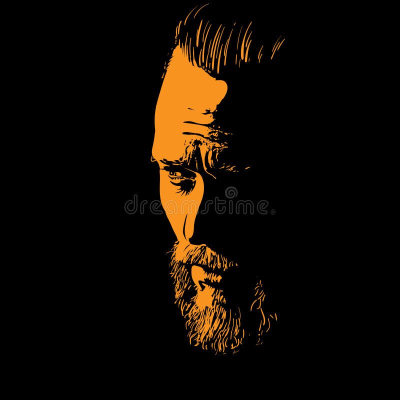 Bearded Man Portrait Silhouette in Backlight. Contrast Face. Vector ...